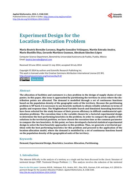 Pdf Experiment Design For The Location Allocation Problem