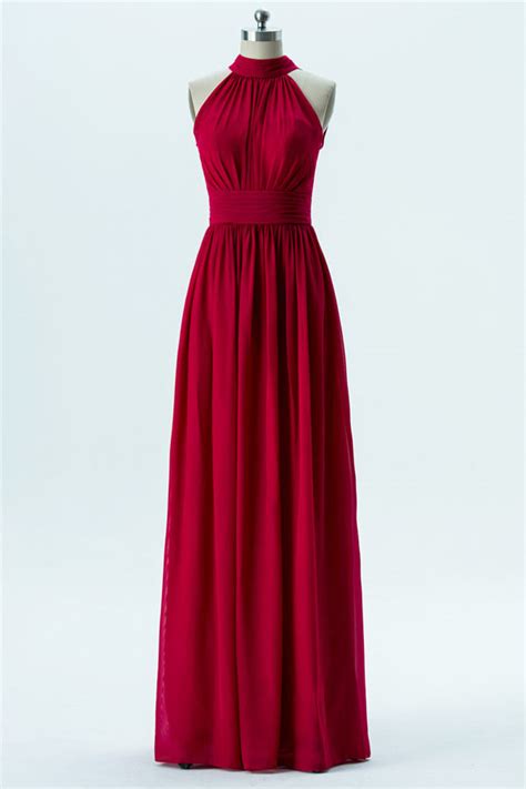 Robe Bordeaux Rouge Longue Pour Cérémonie Mariage En Mousseline
