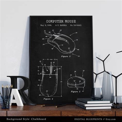 Mouse Patent Print Computer Mouse Blueprint Art Tech Poster Etsy