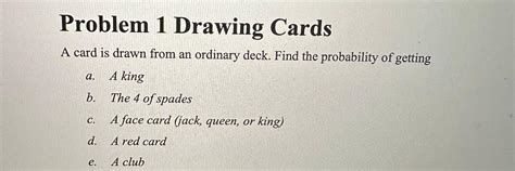 Solved Problem Drawing Cards A Card Is Drawn From An Chegg