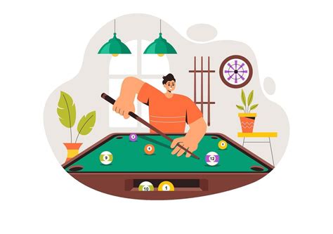 Pool Hall Illustration Featuring Cue Stick Table And Colorful