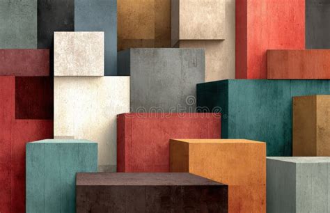 Colorful Concrete Cubes Forming An Abstract Composition Stock