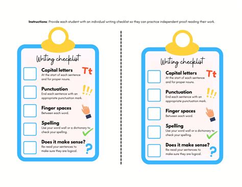 Peer Editing Checklist Elementary