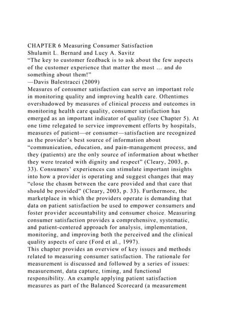 Chapter 6 Measuring Consumer Satisfaction Shulamit L Bernard An Docx Health Insurance Insurance