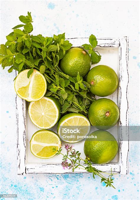 파스텔 녹색 배경에 라임 민트와 향기로운 허브여름 열대 과일과 구성 식품 개념 감귤류 과일에 대한 스톡 사진 및 기타 이미지 감귤류 과일 개념 건강한 생활방식