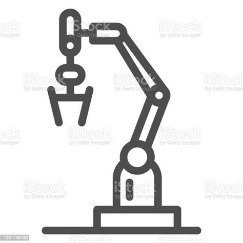 로봇 기계 라인 아이콘 로봇 화 개념 흰색 배경에 로봇 손 조작 자 모바일 및 웹개요 스타일의 산업 기계 로봇 암 아이콘 벡터