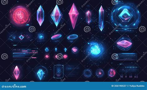 modern cartoon set of sci fi style ui elements with glistening blue and pink colors for avatars