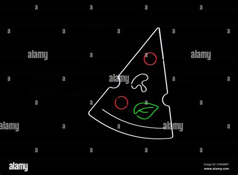 Vegetarian Pizza Slice With Fluorescent Outline On Dark Background