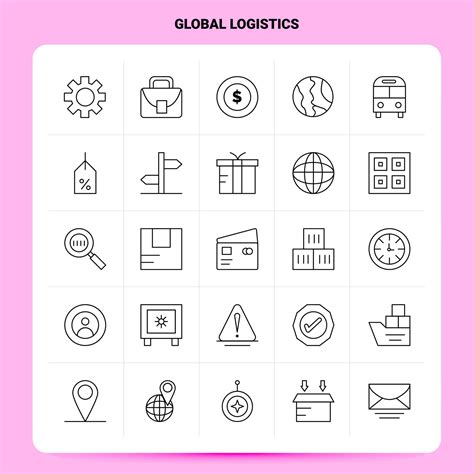 Outline 25 Global Logistics Icon Set Vector Line Style Design Black Icons Set Linear Pictogram