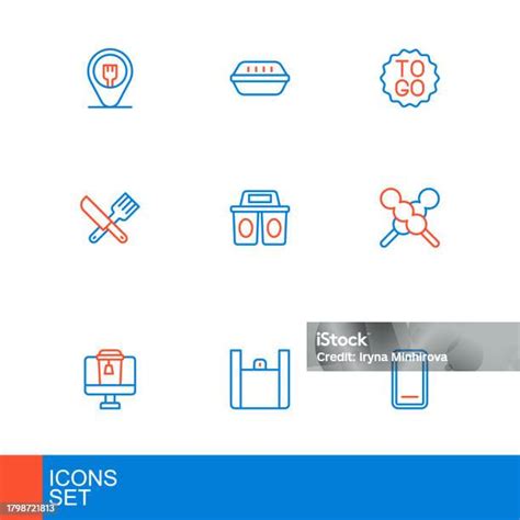 모바일에서 라인 음식 주문 온라인 음식 미트볼 나무 막대기 교차 나이프와 포크 커피 컵 도시락 아이콘 벡터 개념에 대한 스톡 벡터 아트 및 기타 이미지 Istock