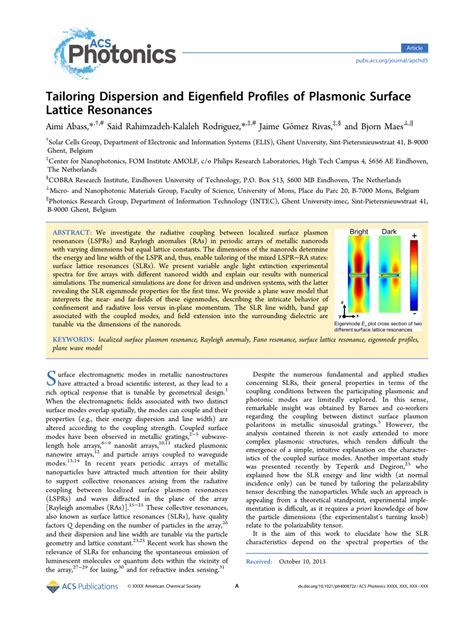 Pdf Tailoring Dispersion And Eigenfield Profiles Of Plasmonic Surface