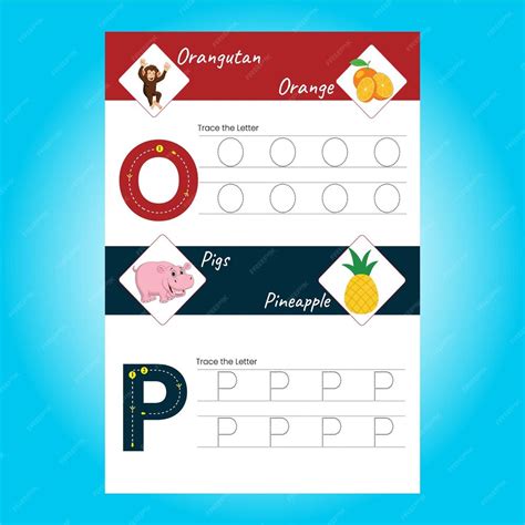 아이들을위한 알파벳 추적 워크 시트 프리미엄 벡터