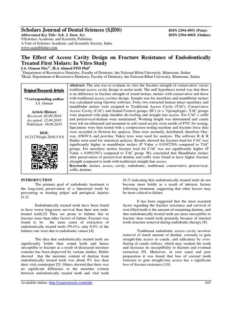 The Effect Of Access Cavity Design On Fracture Resistance Of Endodontically Treated First Molars