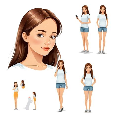 Girl Using Vector Set White Background Isolated Premium Ai Generated