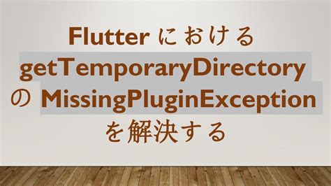 Flutterにおけるgettemporarydirectoryのmissingpluginexceptionを解決する Youtube