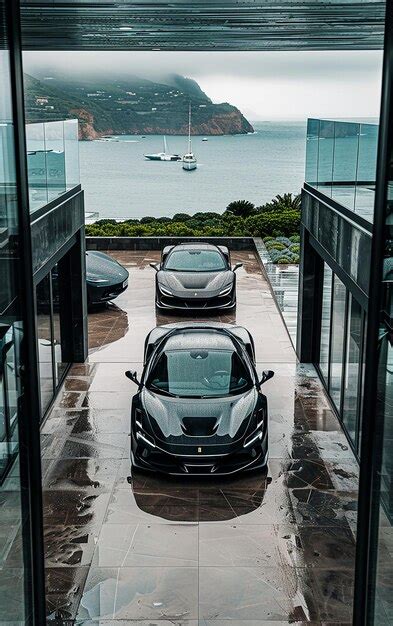 A Blackferrari F8 And Two Other Cars Were Parked Premium Ai Generated Image