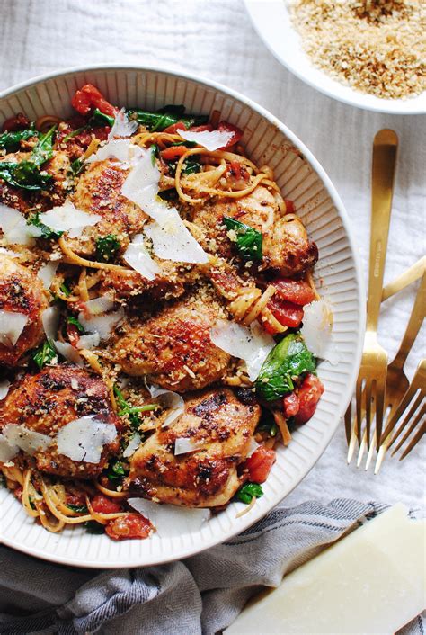 Linguine With Chicken Tomatoes And Spinach Bev Cooks