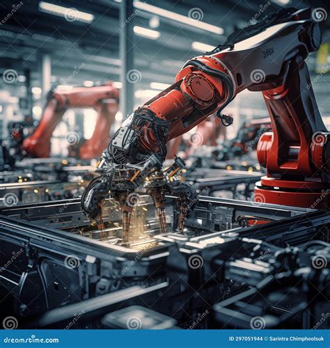 Car Factory Digitalization Industry 40 Concept Automated Robot Arm Assembly Line Manufacturing