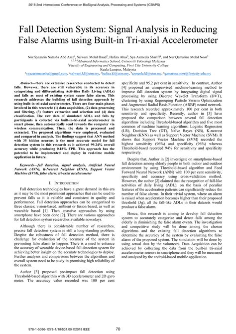 Pdf Fall Detection System Signal Analysis In Reducing False Alarms Using Built In Tri Axial