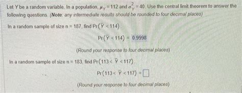 solved let y be a random variable in a population μy 112
