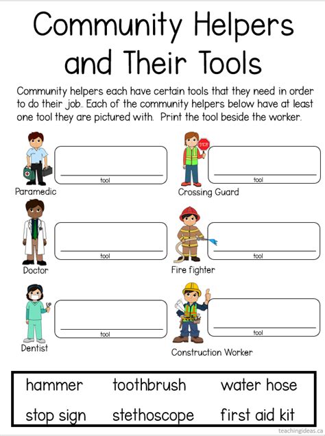 Community Helpers And Their Tools Worksheets