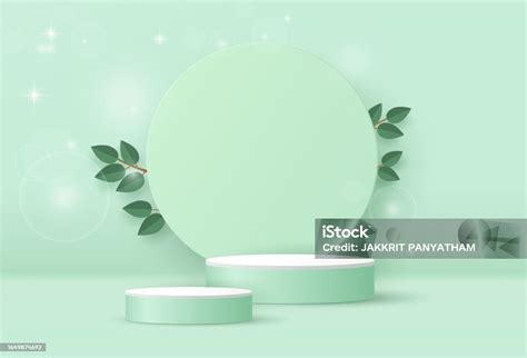 제품 발표 브랜딩 포장 및 판촉을 위한 녹색 연단 배경 플랫폼 스탠드 쇼 화장품 플랫폼 0명에 대한 스톡 벡터 아트 및 기타