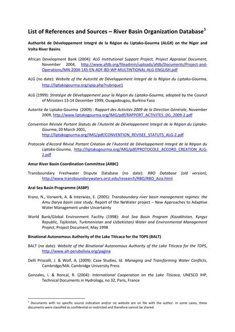 Pdf List Of References And Sources River Basin Tfdd