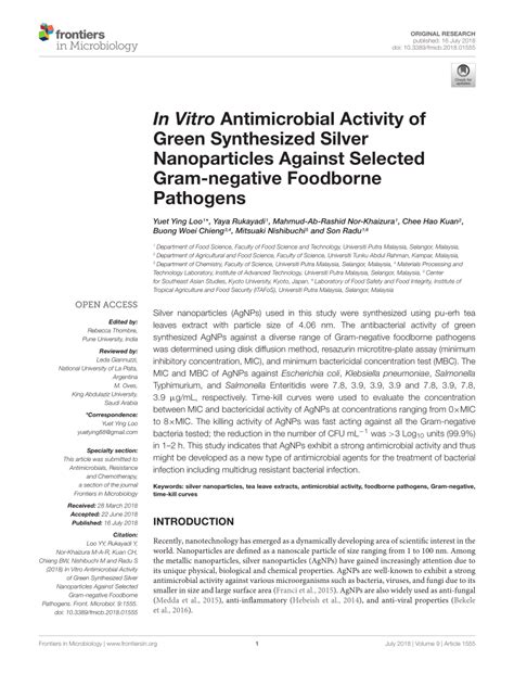 Pdf In Vitro Antimicrobial Activity Of Green Synthesized Silver
