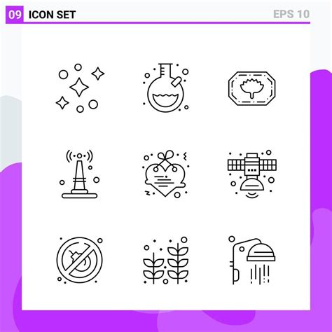 Set Of 9 Icons In Line Style Creative Outline Symbols For Website