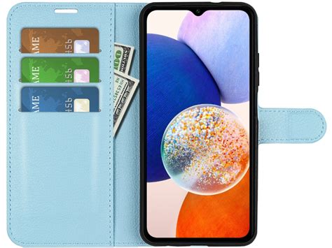 Samsung Galaxy A14 5g Lederhülle Portemonnaie Karten Etui Hellblau