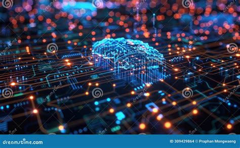 Digital Illustration Of A Brain Shaped Network On An Electronic Circuit Board Symbolizing