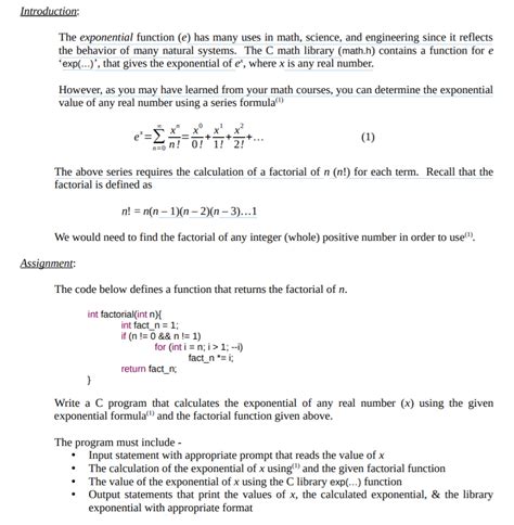 Solved Introduction The Exponential Function C Has Many Chegg