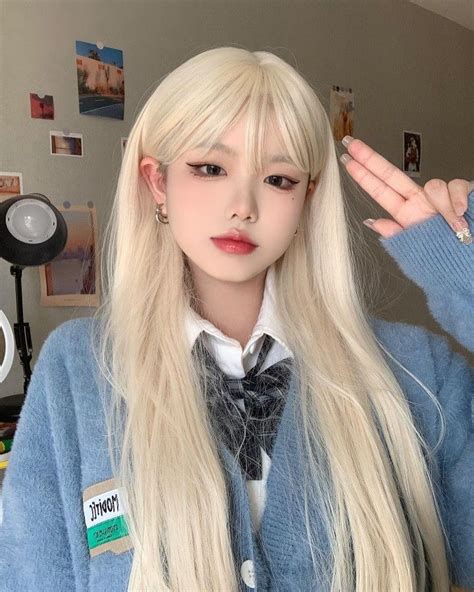 Ulzzang Girl ★ Blonde Hair Korean Blonde Hair Girl Blonde Asian