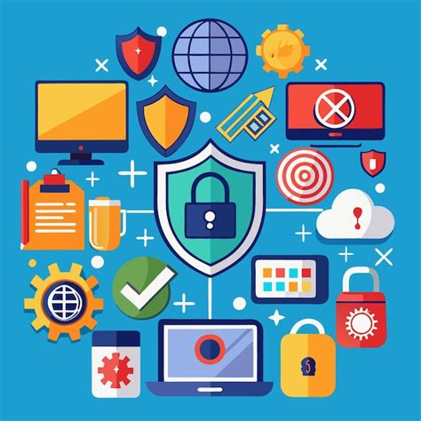 Cybersecurity Concept With Shield Padlock Laptop And Other Related Icons Premium Ai Generated