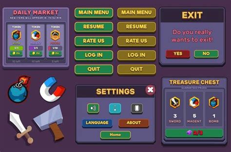 Action Game Ui Kit Will Menus Pop Up Screens And Game Elements 4916920 Vector Art At Vecteezy