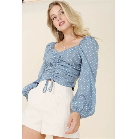 Womens Polka Dot Puff Sleeve Crop Top Look Rebelsmarket