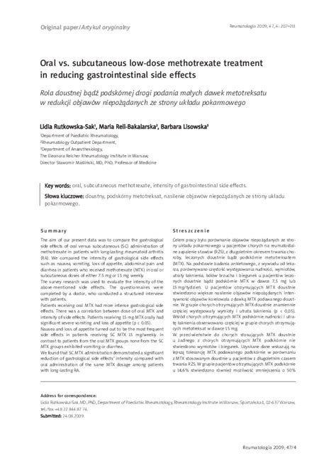 Pdf Oral Vs Subcutaneous Low Dose Methotrexate Treatment In Reducing