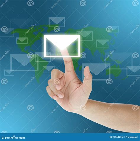 Hand Dragging Mail On Touch Screen Stock Photo Image Of Imagination