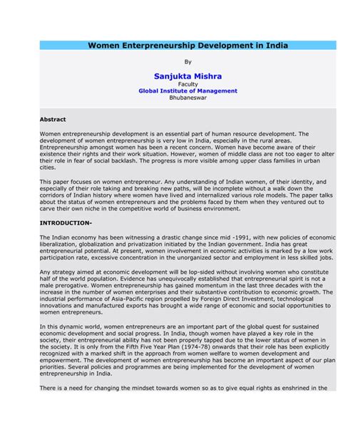 Women Enterpreneurship Development In India Pdf