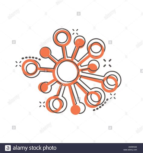 Hub Network Connection Sign Icon In Comic Style Dna Molecule Vector Cartoon Illustration On