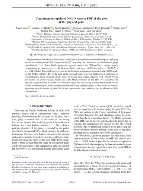 Continuum Extrapolated Nnlo Valence Pdf Of The Pion At The Physical