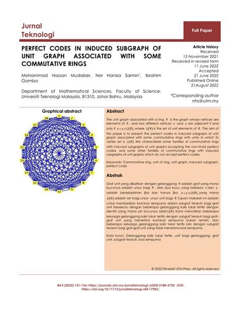 pdf perfect codes in induced subgraph of unit graph associated with