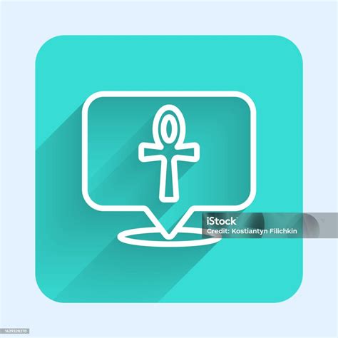 흰색 선 십자가 Ankh 아이콘은 긴 그림자 배경으로 분리되어 있습니다 생명 또는 불멸의 상징을 뜻하는 이집트 단어 녹색 사각형