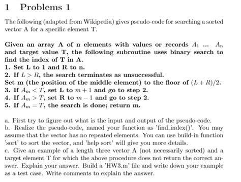 Problems The Following Adapted From Wikipedia Gives Pseudo Code For