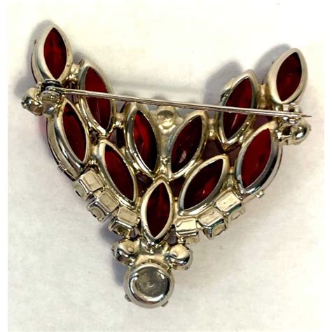 Aurora Borealis And Ruby Red Rhinestone Large Brooch Gem