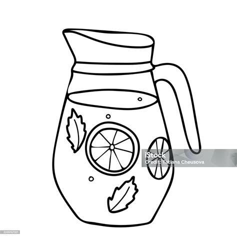 레모네이드 주전자 레몬과 민트를 사용한 여름 다과 음료 배경에 고립 된 낙서 스타일의 손으로 그린 벡터 그림 레스토랑 메뉴 및 그래픽 디자인 프로젝트용 0명에 대한 스톡