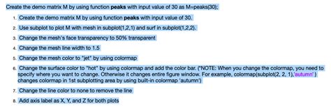 Solved Create The Demo Matrix M By Using Function Peaks With