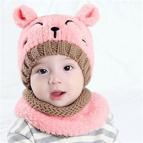 Gorros De Invierno Para Bebe Recien Nacidos Niños Con Bufanda Algodon 0