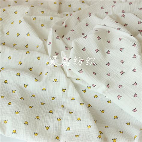 棉绉布卡通泡泡纱婴幼儿双层纱布小毯子布料睡衣面料虎窝淘