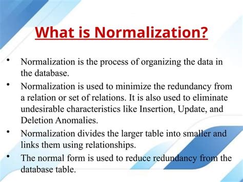 Normalizationpptx Dbms Normalization First Normal Form And Second